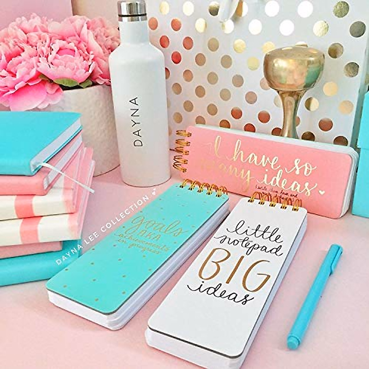 Eccolo Dayna Lee Collection Go-Getter Pink"I Have So Many Ideas" 3" x 8.5" Hardcover Spiral Memo Pad, 300 Pages