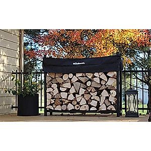 Woodhaven 5 Foot Black - Made in the USA - 1/4 Cord Plus Firewood Storage Log Rack With Seasoning Cover Combo Set - Indoor Outdoor - Metal Firewood Rack - Heavy Duty