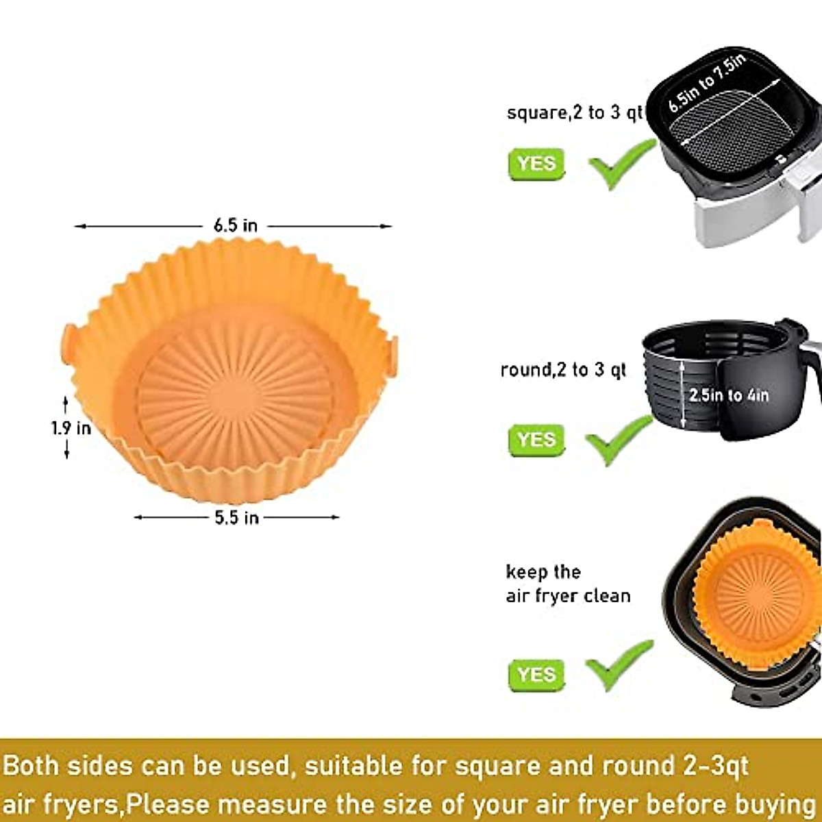 Air Fryer Silicone Pot 2 Pack, Reusable Air Fryer Liner, Fit 2-3 QT, Air Fryer Oven Accessories, Flammable Parchment Liner Replacement.(Blue Orange)