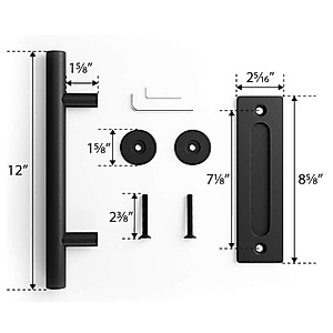 Ranbo Heavy Duty 12" Pull and Flush Barn Door Handle Set, Large Rustic Two-Side Design, for Gates Garages Sheds Furniture, Black Powder Coated Finish, Round