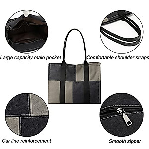 ZHIERNA Canvas Work Tote Bags for Women, Lightweight Shoulder Purse Top Handle Handbag With Zipper for School Travel Beach(Grey)