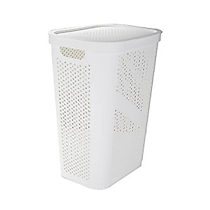 Mind Reader Basket Collection, Slim Laundry Hamper, 60 Liter (15kg/33lbs) Capacity, Cut Out Handles, Attached Hinged Lid, Ventilated, 13.75"L x 17.25"W x 23.5"H, White