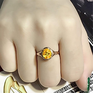 XINQI 18K Yellow Gold Yellow Citrine and CZ Women's Engagement Ring (2 Ct Oval Gemstone Birthstone, Available 6,7,8,9,10) (10)