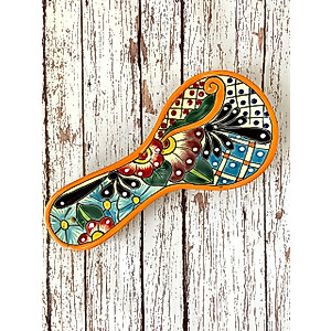 Colorful Ceramic Spoon Rest – Hand-Painted Large Talavera Kitchen Utensil Holder for Counter & Stove Top in Gift Box - Dishwasher Safe Lead Free Cooking Ladle Dish Mexican Style Cuchara Multicolor