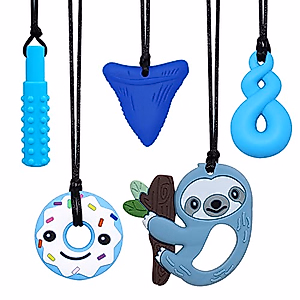 Sensory Chew Necklace for Kids Boys Girls, Silicone Chew Toys for Kids with ADHD Autism, Anxiety, Chewy Necklace Sensory Reduce Adults Children Chewing Fidgeting 5 Pack