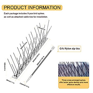 OFFO Bird Spikes with Stainless Steel Base, Durable Bird Repellent Spikes Arrow Pigeon Spikes Fence Kit for Deterring Small Bird, Crows and Woodpeckers, Covers 10.2 Feet(3.1m)