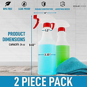 Zulay Home 24 oz Spray Bottle - Heavy Duty Cleaning Spray Bottles For Cleaning Solutions - Leakproof Cleaning Spray Bottle Set with Adjustable Nozzle & Spring Loaded Trigger (2 Pack)