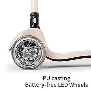 MomnLittle Foldable Scooter with LED Light-up 3 Wheel for Kids Ages 3-10 (Beige) Adjustable Height Kick Scooter for Toddler