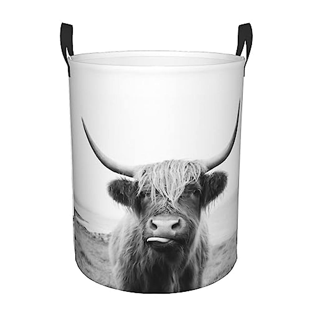 Large Laundry Hamper Scottish Highland Cow on Isle of Mull Collapsible Round Storage Basket Water Resistant Nursery Organizer Bin with Handles Home Organizer for Clothes,Toys (Medium)