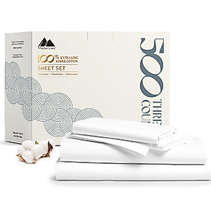 Mayfair Linen Full Size Sheets Cotton - 500 Thread Count 4 PC 100% Cotton Full Size Sheet Sets, 16” Deep Pocket Full Size Sheets Set, Cooling Full Sheet Set, Luxury Hotel Sheets & Pillowcases (White)