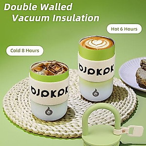 BJPKPK 13oz Tumbler With Lid And Handle Insulated Tumblers Cup Stainless Steel Coffee Mug,Cucumber