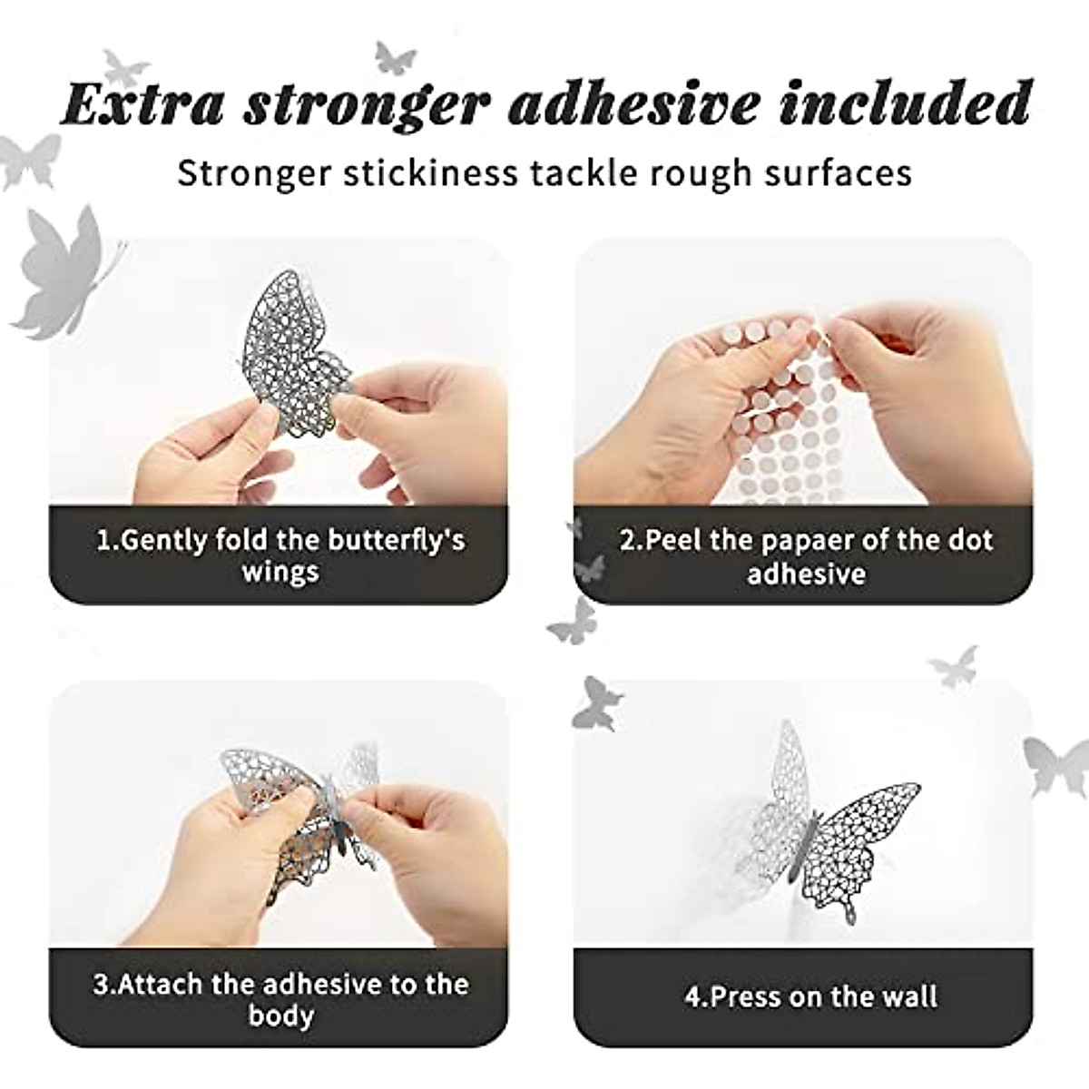 3D Butterfly Wall Decor - 72 PCS 3 Sizes 6 Styles Silver Butterfly Decorations - Butterfly Birthday Decorations Butterfly Party Decorations/Butterfly Cake Decorations/Butterfly Stickers for Birthday Kids Bedroom Nursery Wedding