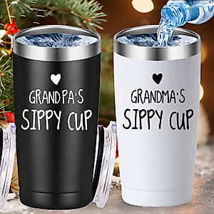 Grandpa's and Grandma's Sippy Cup Travel Mug Tumbler.Grandparents Gifts.Fathers Day Mothers Day Birthday Christmas Gifts Ideas for Grandma and Grandpa from Grandkids Grandchildren.(20oz Black&White)