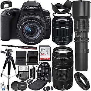 Canon EOS 250D (Rebel SL3) DSLR Camera with 18-55mm & 75-300mm Canon Lenses & 500mm Lens & Premium Accessory Bundle – Includes: SanDisk Ultra 64GB Card & More