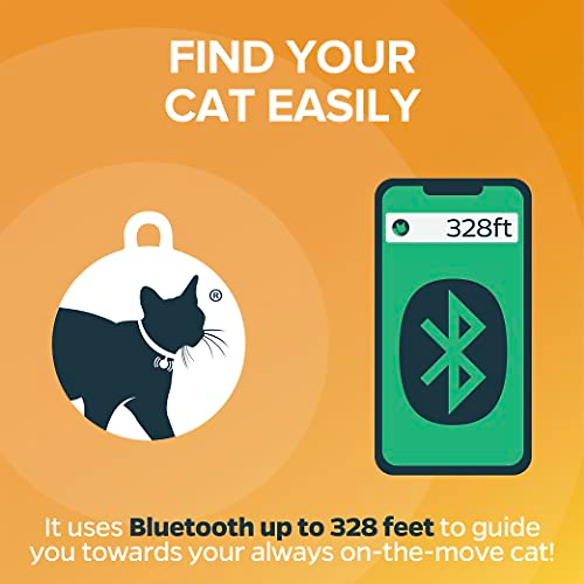 Cat Tailer Cat Tracker - Small and Lightweight Waterproof Bluetooth Pet Collar Attachment, 328 foot Range, Replaceable 6 Month Battery Life, Android/Apple iOS Compatible
