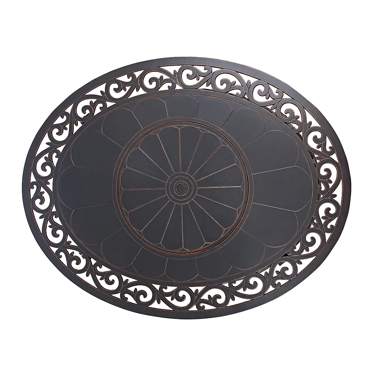 Fire Sense 62198 Toulon Filigree Aluminum Convertible Gas Fire Pit Table 55,000 BTU Outdoor Multi-Functional with Fire Bowl Lid, Nylon Weather Cover & Clear Fire Glass - Bronze Finish - Oval - 48"