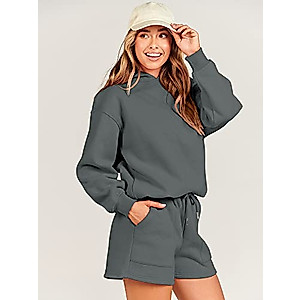 ANRABESS Women 2 Piece Outfit Oversized Hoodie Sweatshirt Shorts Lounge Sweat Set Sweatsuit Tracksuit 2025 Trendy Y2K Clothes Dark Grey Medium