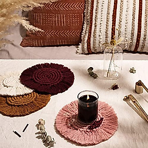 MIKEBE 2 PCS Coasters for Drinks, Boho Coasters,Macrame Coasters with Tassels,Table Decor Bohemian Braided Coasters,Coaster Set for Home,Office and Bar,Housewarming Gift-Pink, 7.4IN