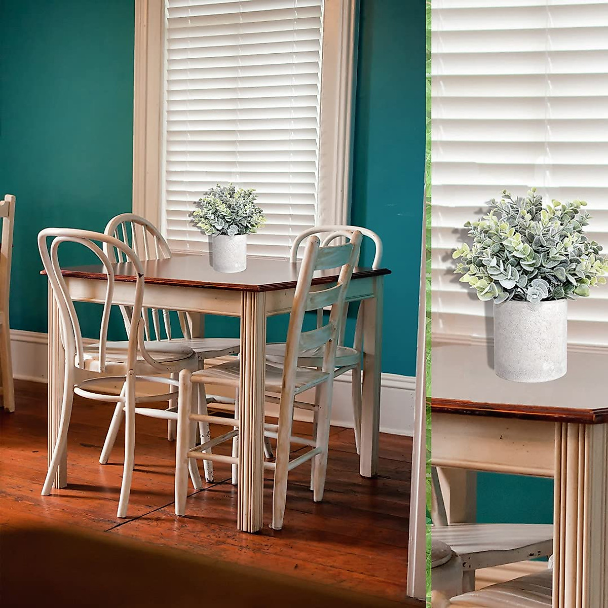 ANFU Fake Plant Decor Mini Artificial Potted Faux Plants, Artificial Eucalyptus Faux Boxwood Fake Rosemary for Room Bathroom Kitchen Farmhouse Garden Home Office Decor (3, Flocking Artificial Plants)