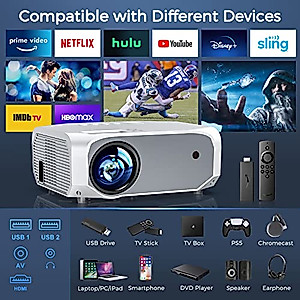 Projector with WiFi and Bluetooth, Projector, 5G WiFi Native 1080P 9500L 4K Supported, Outdoor Portable Projector with Screen, Home Theater Projector for HDMI/USB/PC/TV Box/iOS & Android Phone