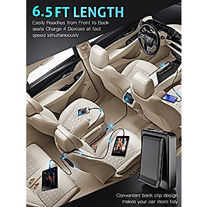 USB C Car Charger，SUMKUMY 74W Fast Car Phone Charger PD&QC3.0 with 6.5ft Cable for Back Seat Charging，4 Multi Ports Cigarette Lighter Adapter for iPhone 13/12/11，Samsung Galaxy S22/21，Google Pixel