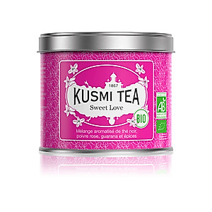 Kusmi Tea - Sweet Love Bio - Blend of Black Tea, Pink Pepper, Guarana & Spices - Organic Flavore Black Tea - 3.5 oz Loose Tea