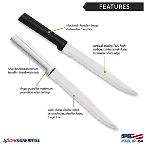 Rada Cutlery Serrated Slicing Knife Stainless Blade and Steel Resin, 11-1/4 Inches, Black Handle