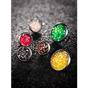 Yaomiao 20 Pairs Round Stud Earrings Stainless Steel Druzy Stud Earrings Set Anti Sensitive Fits Women Men Birthday Gift(8 mm)