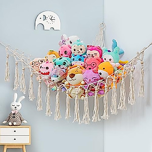 Stuffed Animal Net or Hammock 55inch Toys Net for Stuffed Animals Corner, Boho Decor Toy Hammock Macrame Stuffed Toys Corner Mesh Hammock Hanging Net for Bedroom Nursery Kids Room
