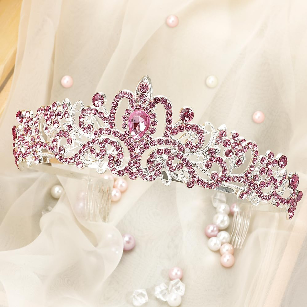 Crowns, Tiaras for Women, Pink Crown, Princess Crown, Birthday Crown, Crown Headband, Tiaras for Girls, Queen Crown, Princess Tiara, Rhinestone Headband, Pink Tiara for Women Wedding Crown for Bride