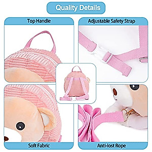 Baby Safety Backpack with Anti-Lost Leash,PHEENOWL Toddler Harness Mini Cute 3D Cartoon Animal Travel Bag with Safety Tether,Kids Backpacks with Safety Harness Reins for Child Boys Girls (Pink Bear)