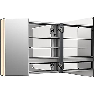 KOHLER K-81146-SLE-DA1 Maxstow Medicine Cabinet with LED Light, Mirror Doors & Staggered Shelves, Rectangular Frame, 32" x 24"