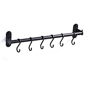 Pan Rack Storage Holder Organizer Utensil Wall Mounted Pot Modern Bar Aluminum Cabinet Shelf Hardware Punched Hanging Rail Kitchen Hanger(6 Hooks)