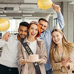 Black Gold 40 & Fabulous Sash & Rhinestone Tiara Set, 40th Birthday Gifts for Women, Birthday Sash/Tiara for Women's 40th Birthday Party Decoration (Black 40th)