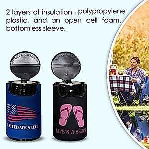 Kanzee Can Cooler Sleeves, Insulated Beer Can Sleeve Covers Easy-On Can Cooler Set of 2 - Assorted Color, Machine Washable, Durable, Stitched Fabric Drink at Good Temperature, Blue and Black 12oz