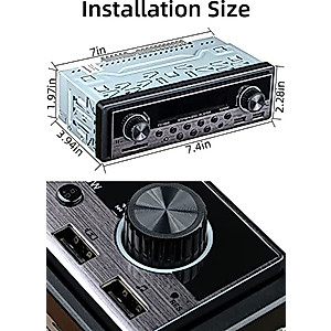 FYPLAY Dual USB Car Stereo Radio Receiver - Single Din, Bluetooth Hands Free Calling, Support USB/SD/AUX/MP3, with Clock Display LCD, Dual Knob Car Multimedia Audio Player, USB Fast Charging