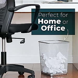 Greenco Mesh Square Wastebasket, 6 Gallon, 2pk (Silver) - Lightweight & Sturdy Office Trash Cans for Near Desk - Garbage Can for Bedroom, Kitchen, Dorm - Garbage Bin - Trash Can Office & Home Supplies