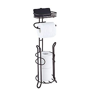 SunnyPoint Bathroom Heavyweight Toilet Tissue Paper Roll Storage Holder Stand with Reserve and Shelve, The Reserve Area Has Enough Space to Store Mega Rolls. (Bronze)