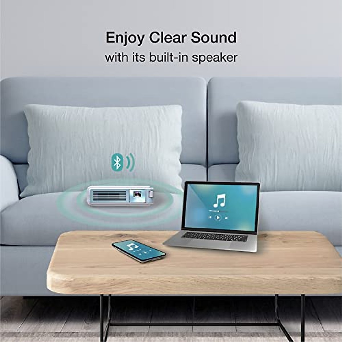 Outdoor Ultra Portable Pico Projector EZCast Beam J4a | WiFi Bluetooth Projector, Android 10, Supports Netflix, Battery for 4 hrs on a Playtime, DLP, 300 ANSI, 100" Displays, Compatible w/ HDMI, USB