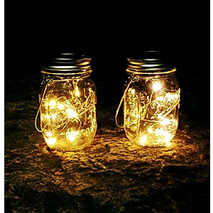 Solar Mason Jar Lid Lights, 6 Pack 30 Led String Fairy Star Firefly Jar Lids Lights,6 Hangers Included(Jars Not Included), Best for Mason Jar Decor,Patio Garden Decor Solar Laterns Table Lights