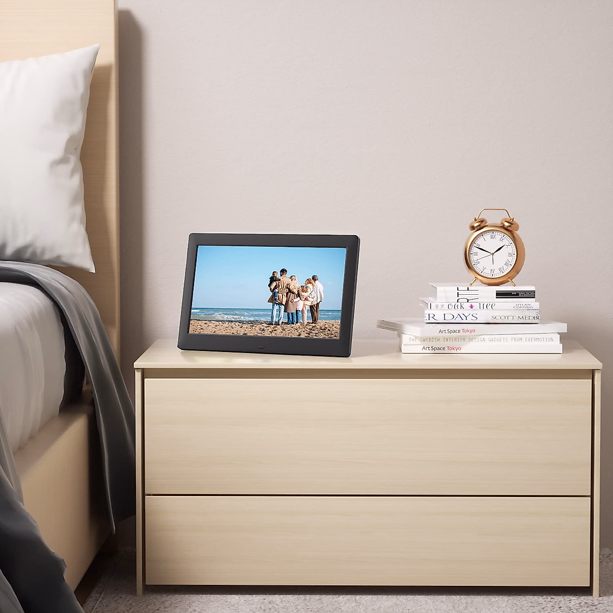 Dhwazz 10.1 Inch USB Digital Picture Frame, Non-WiFi SD Card Smart Photo Frames IPS Screen HD Display with Remote Control, Support Video and Music, Slideshow, Wall Mountable, Easy to use for Seniors