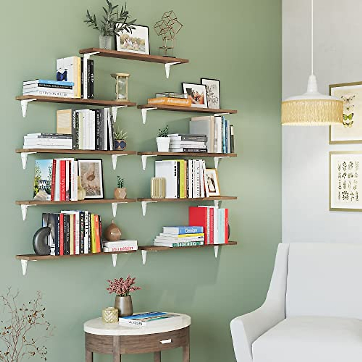 Wallniture Arras Floating Shelves for Wall Decor, 24" Bookshelf for Living Room Decor, Kitchen Organization and Storage Shelves, Bedroom Wall Shelf Set of 9, Walnut