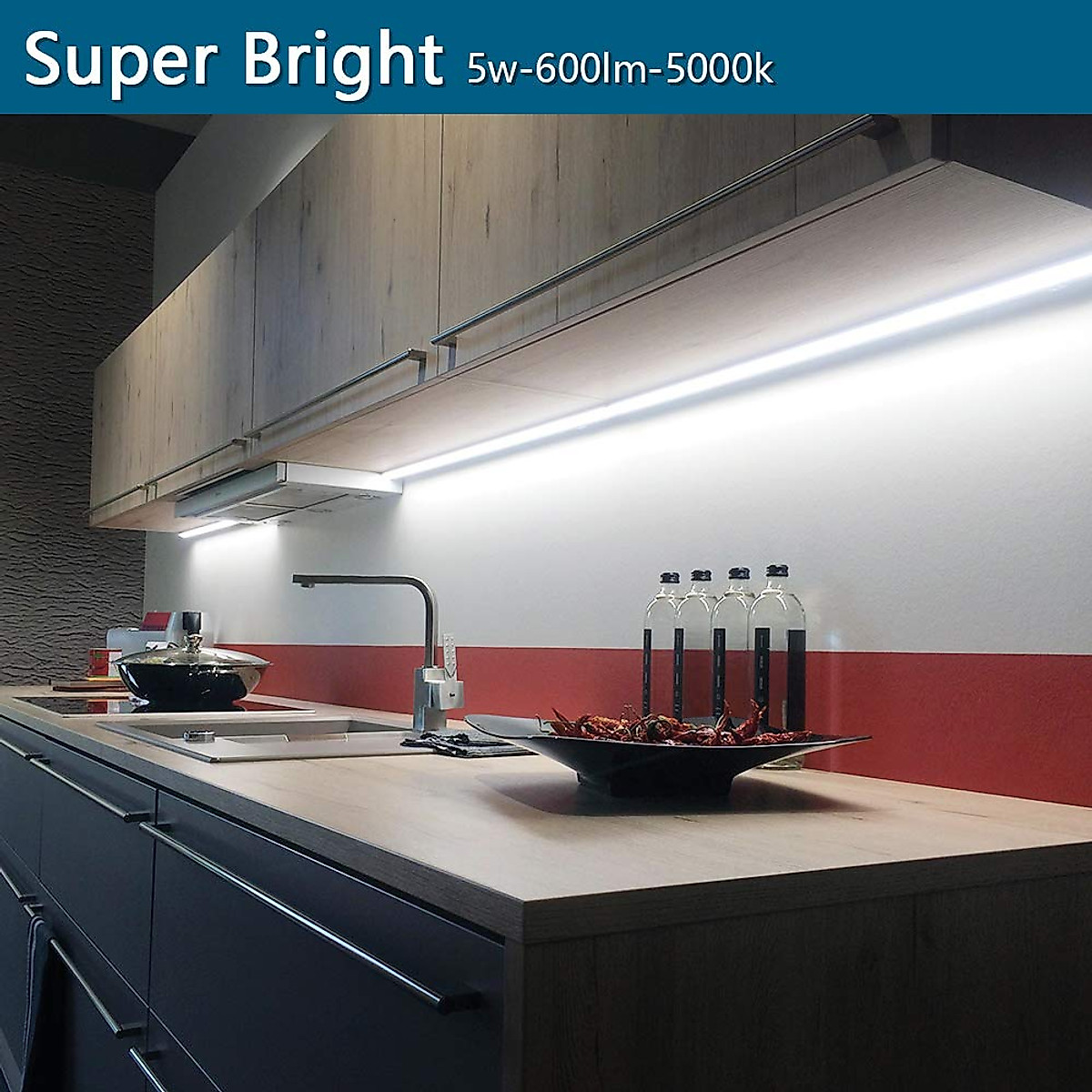 Barrina LED Under Cabinet Lighting, 12 inches, 5W 600LM 5000K, Super Bright, Separately Controllable Shop Light, Strip Lights Bar, Under Counter Lighting Fixture for Kitchen, Cupboard, 6-Pack