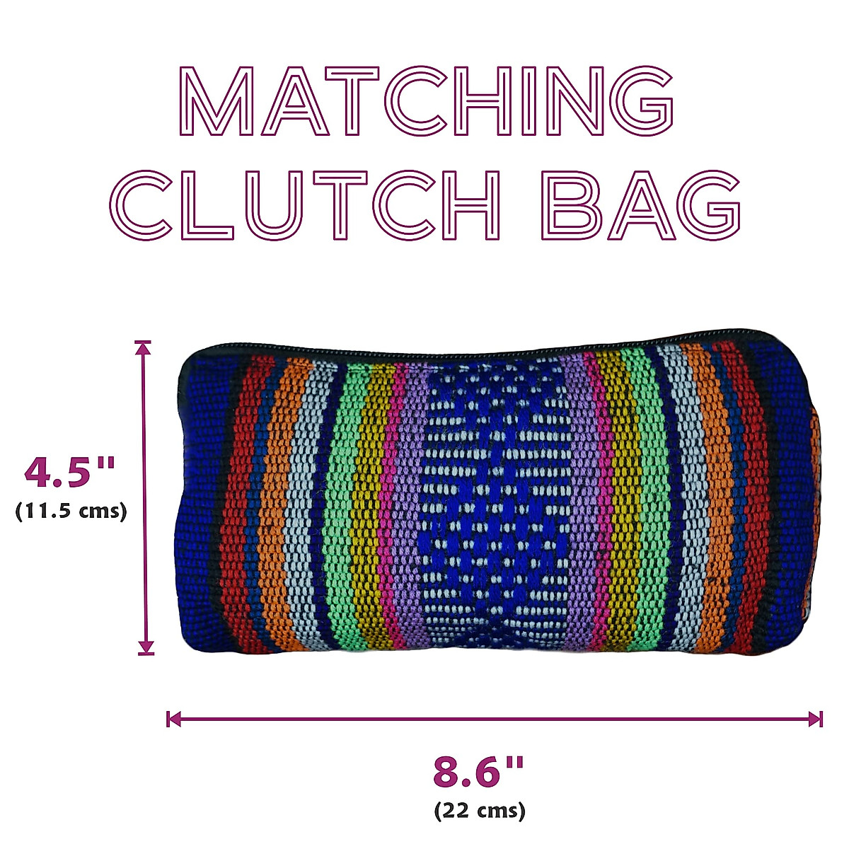 MEXICANDOO Set of Authentic Mexican Handcrafted Woven Handbag with Wooden Handles and Matching Clutch Bag for Women or Girls. Casual Purse, Bohemian, Boho, Sarape, Baja, Aztec, Summer, Beach (Blue)