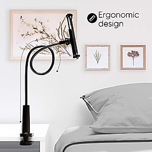 TALK WORKS Gooseneck Clip Mount Compatible w/iPhone 13/13 Pro/13 Pro Max/14/14 Plus/14 Pro/14 Pro Max, Apple, Android, Samsung - Flexible Cell Phone Holder Tabletop Stand (Black)