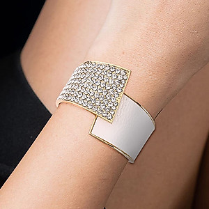 ELABEST Stylish Rhinestone Bracelet White Cuff Bracelets Stretch Bracelets Sparkly Hand Chain Wedding Parties Jewelry Accessories for Women (White)