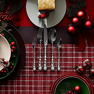 Christmas Pattern Silverware Set Flatware Set for 10,40 Piece Fork Utensil Sets Stainless Steel Cutlery Set Mirror Polished Durable Kitchen Utensil Set for Home Restaurant Best Gift Combo