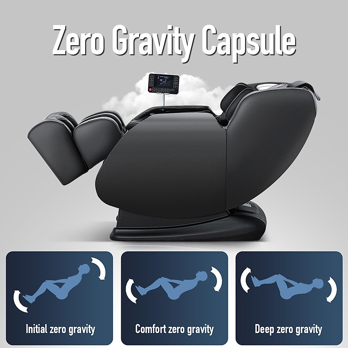 Massage Chair Full Body Recliner - Zero Gravity with Heat and Shiatsu Massage Office Chair Sl Track Intelligent Body Detection LCD Touch Screen Display Bluetooth Speaker Airbags Foot Rollers (Black)