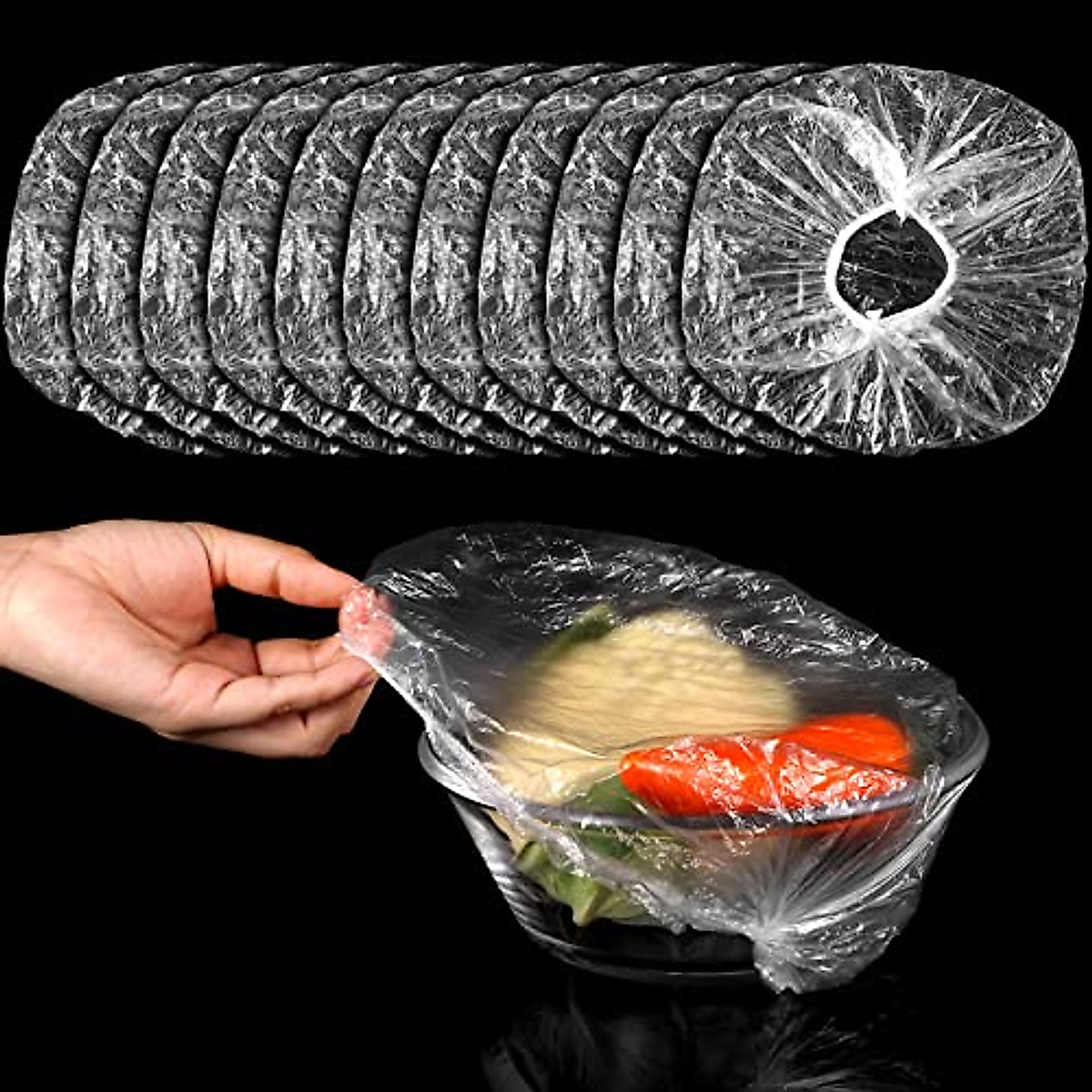 TaoBary Disposable Food Covers Elastic Plastic Covers with Elastic Edge 16.5" Food Storage Covers Reusable Stretch Bowl Covers for Outside Picnic Clear Plate Wrap Food Lids for Leftovers (600 Pcs)