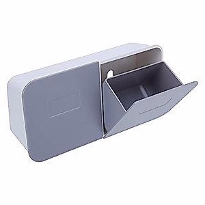 Cotton Swab Storage Box, 2 Grids Clamshell Removable Storage Organizer, Wall Mounted Storage Container with 2 Super Glue for Cosmetic Sponge Sanitary Napkins Makeup Pads Bath Salts Kitchen(White Gray)